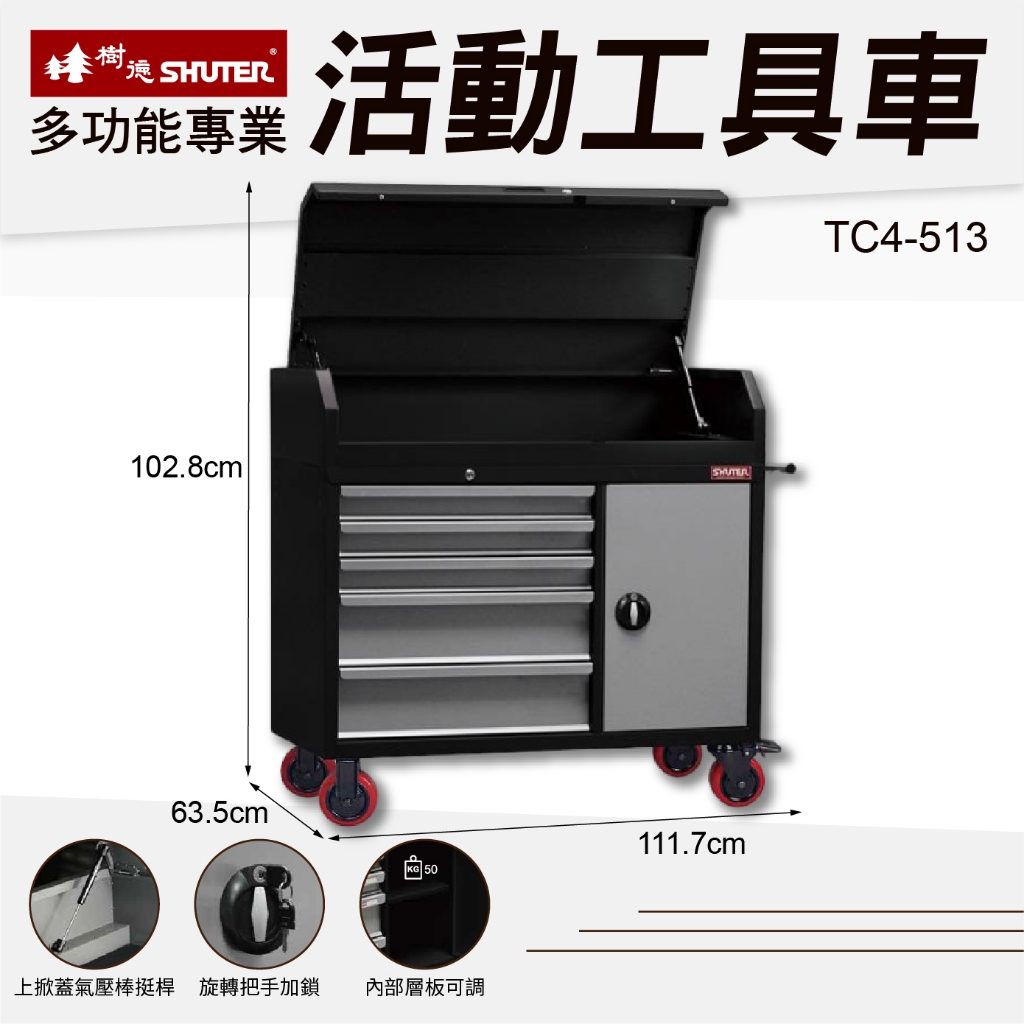 樹德 活動工具車 TC4-513 上掀氣壓棒 零件置物車 耐重作業車 背掛工具車 工作車 抽屜推車 作業車 台灣製 | 蝦皮購物