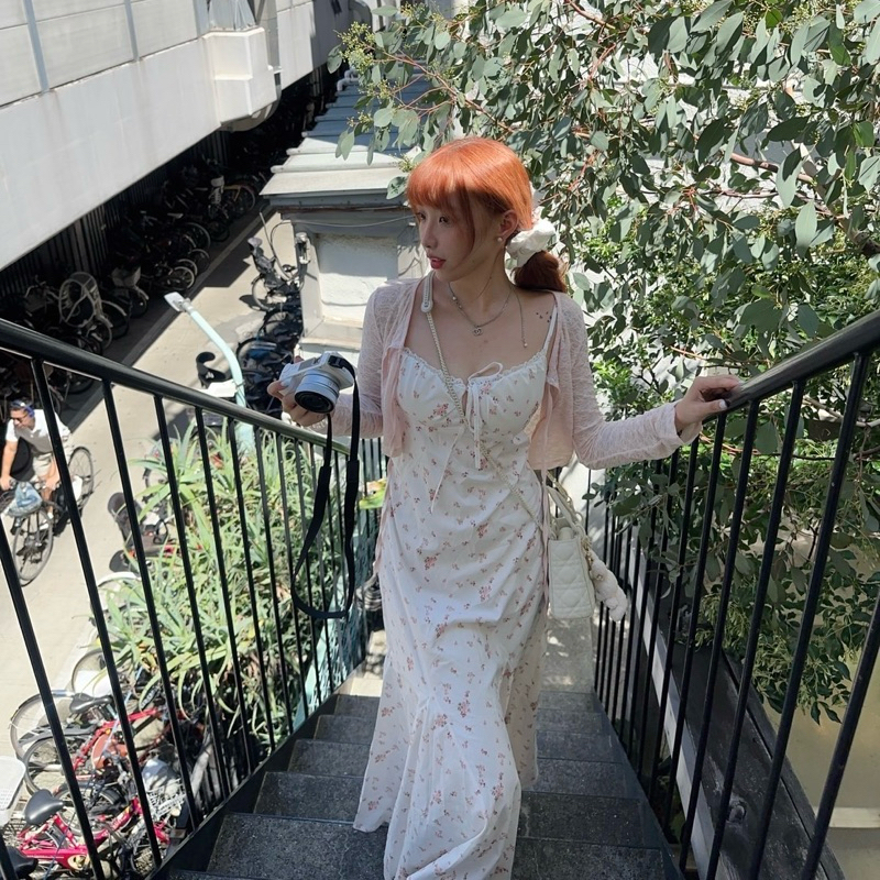 Muun Studio巴黎風情 碎花溫柔粉嫩嫩長裙浪漫長裙洋裝(無胸墊） | 蝦皮購物