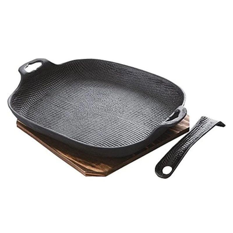 OIGEN 及源盛榮堂 U-37 鑄鐵麻布紋燒烤盤 (深型) 含燒杉墊 烤盤 南部鐵器，現貨一個 | 蝦皮購物