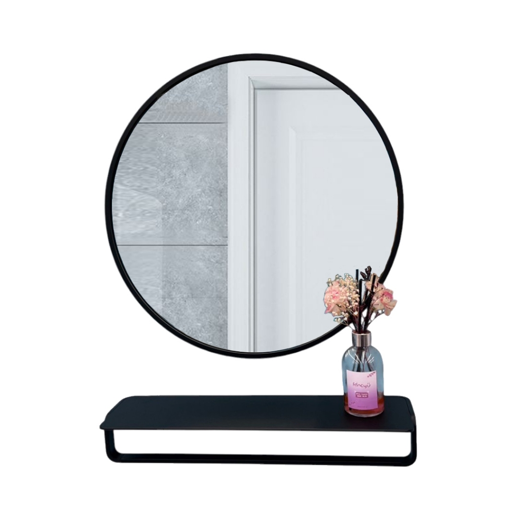 【CERAX洗樂適】黑色系列工業風鏡子組 50公分 防蝕圓鏡 不鏽鋼製物平台 可掛擦手布 | 蝦皮購物