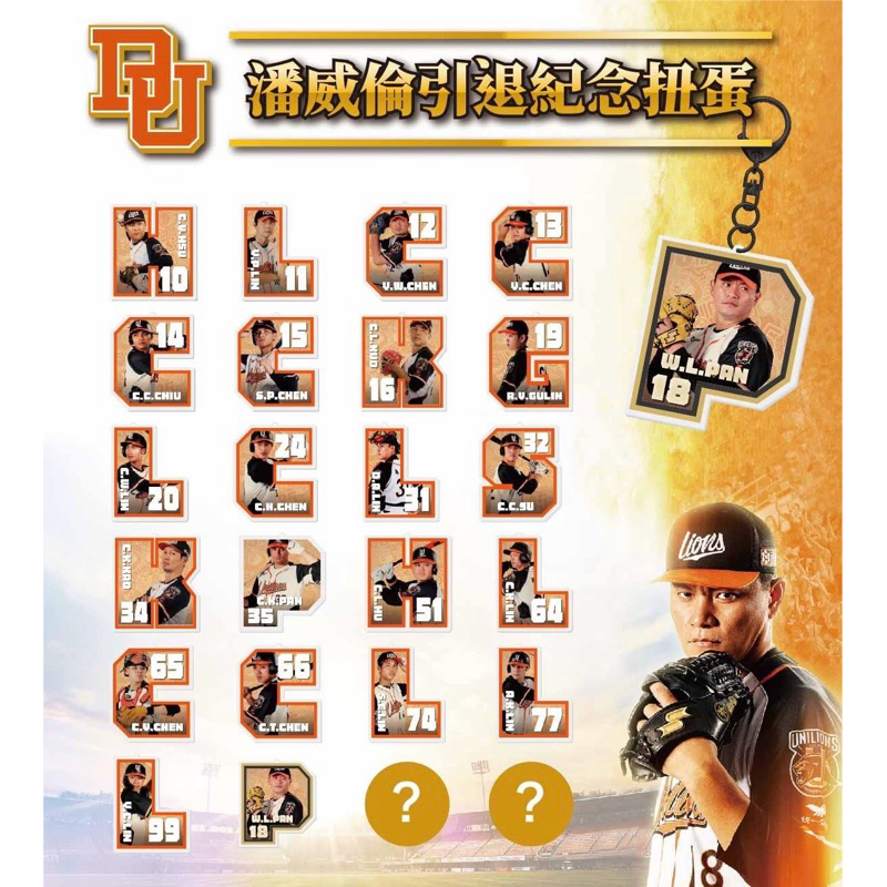 統一獅 陳傑憲 林安可 林佳緯 蘇智傑 林靖凱 邱智呈 胡金龍 潘威倫 引退紀念 扭蛋 鑰匙圈 UNILION 絕版 | 蝦皮購物