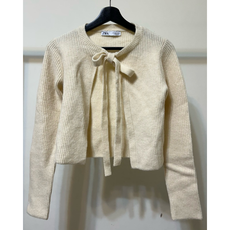 Zara 全新 Zara 奶油色針織前綁帶外套 原價1490 | 蝦皮購物