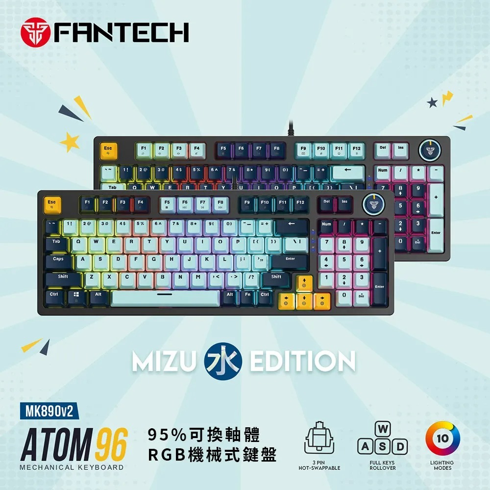 【FANTECH 台灣】ATOM96 95%可換軸體RGB機械式鍵盤(MK890)英文鍵盤-機械軸體/RGB燈效 | 蝦皮購物