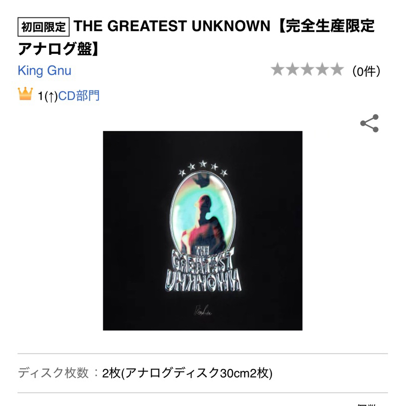 (預購）11/27發售 King Gnu THE GREATEST UNKNOWN【完全生産限定黑膠盤盤】 | 蝦皮購物