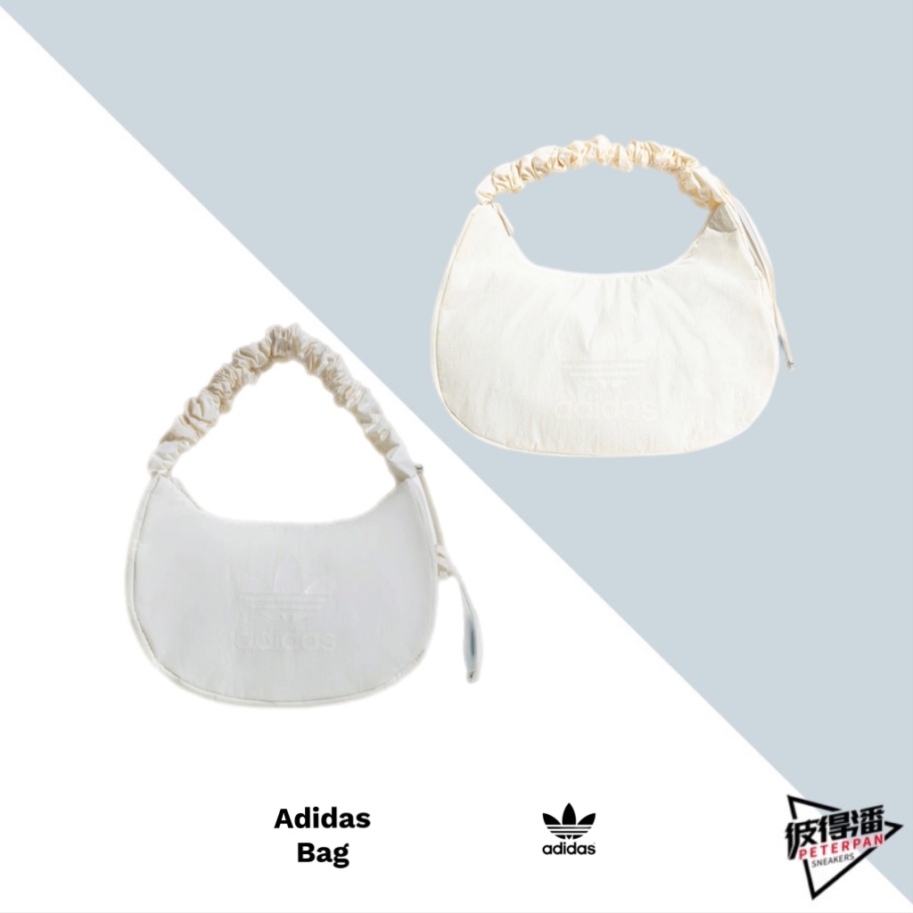 ADIDAS 皺摺雲朵包 手提包 斜背包 肩背包 可調節 抽繩 三葉草 米白 JX9242 / JX9243【彼得潘】 | 蝦皮購物