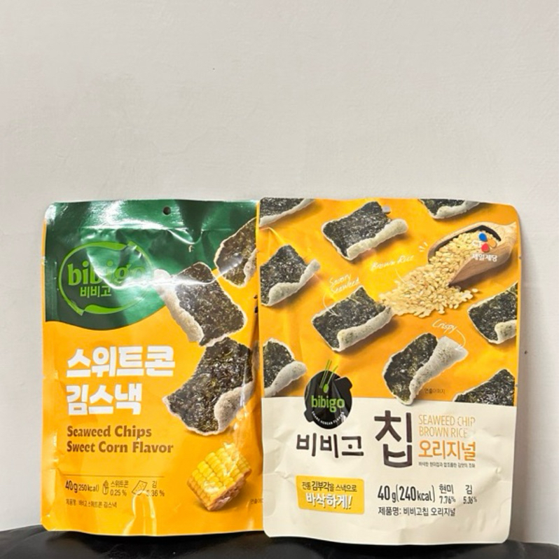 【FHICS SHOP】韓國 CJ BIBIGO 海苔餅乾 40g （現貨）原味/玉米 人氣零食 熱銷海苔脆餅 韓國 | 蝦皮購物