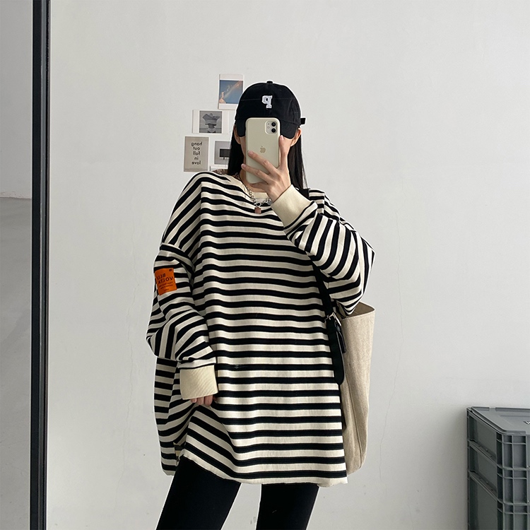 Y2 style ️條紋圓領慵懶寬鬆上衣u ️Y2style歐美設計款寬鬆韓版個性大尺碼【YY8857】 | 蝦皮購物