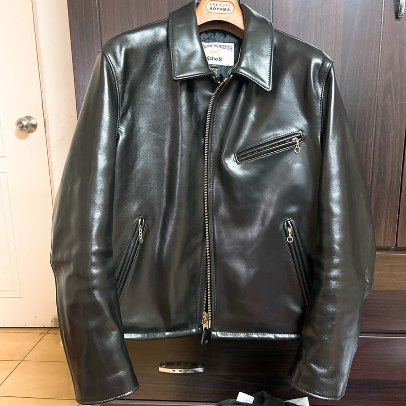 現貨Schott NYC 689H 黑色馬皮內裡夾棉襯杉領騎士皮衣 | 蝦皮購物