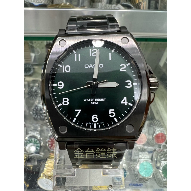 【金台鐘錶】CASIO 卡西歐 MTP-E730B-3A (綠面X酒桶造型)(男錶) 黑色電鍍 簡約指針錶款 50M防水 | 蝦皮購物