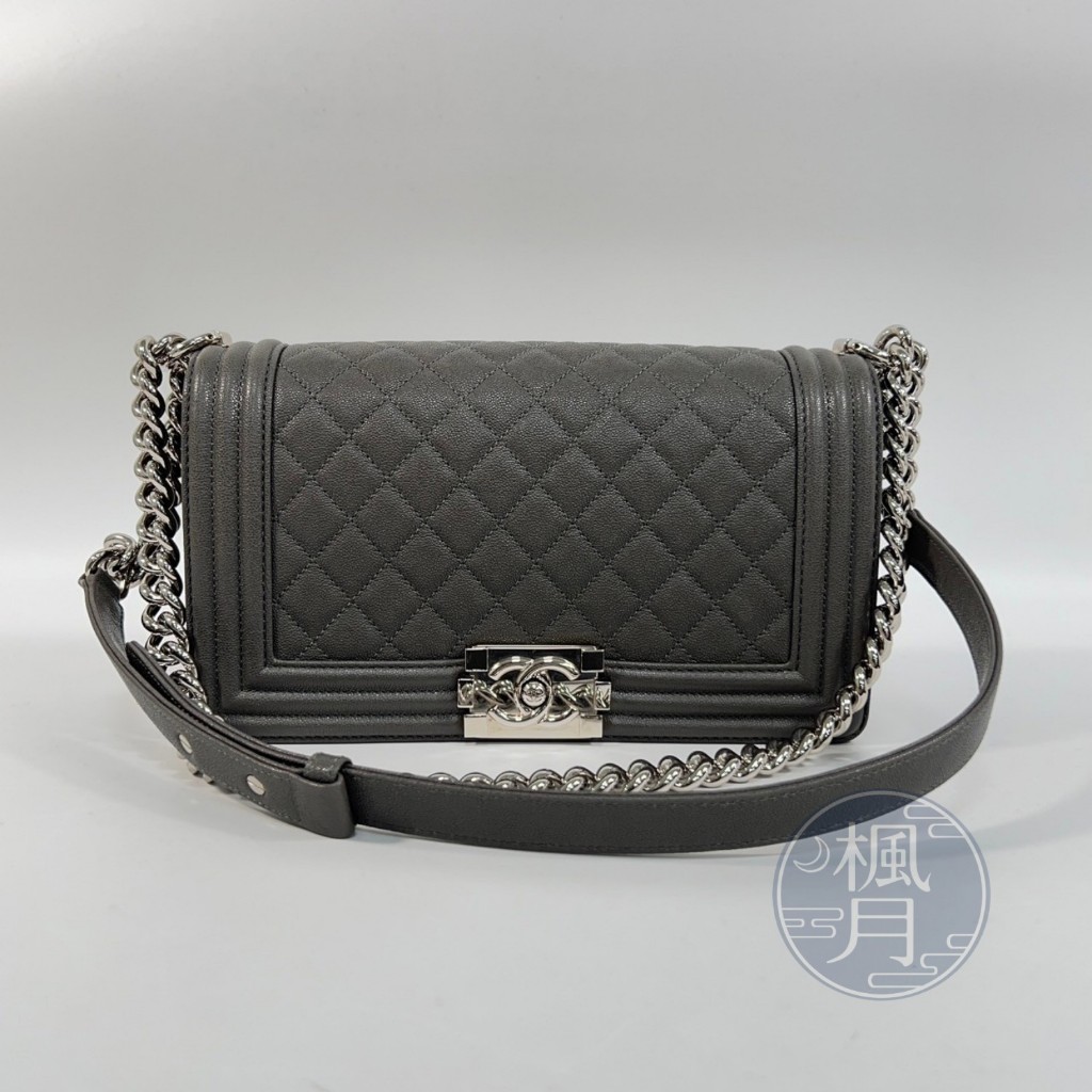CHANEL 29開 灰綠色 荔枝 BOY 25 | 蝦皮購物
