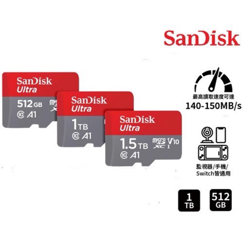 SanDisk Ultra A1 microSD 150MBs 記憶卡 1.5TB 1TB 512GB 512G | 蝦皮購物