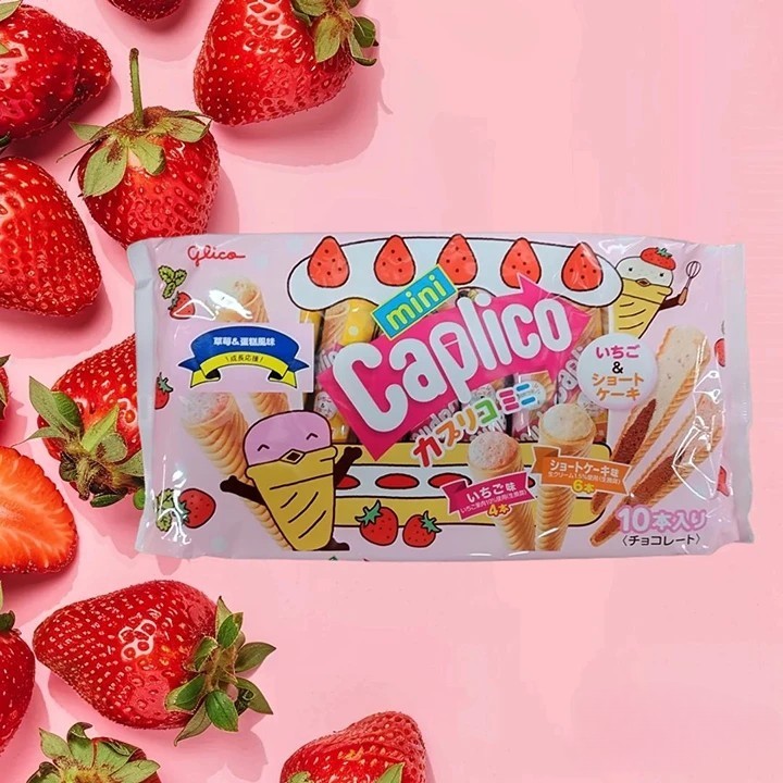 Caplico 綜合迷你甜筒餅乾 草莓&蛋糕風味 10入 零嘴 零食 點心 日本進口零食 兒童與大人都愛的美味點心 | 蝦皮購物