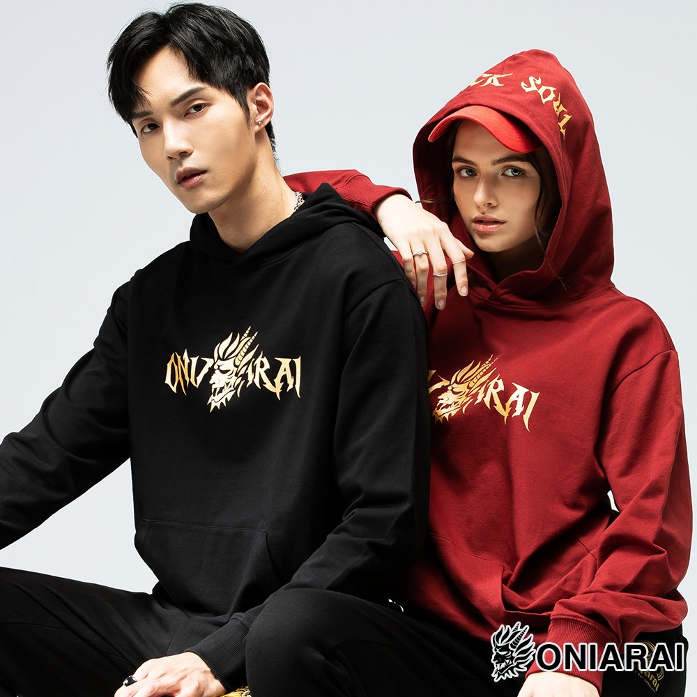 BLUE WAY 鬼洗 ONIARAI - 男女適穿 潮流側鬼LOGO連帽長TEE(黑) | 蝦皮購物