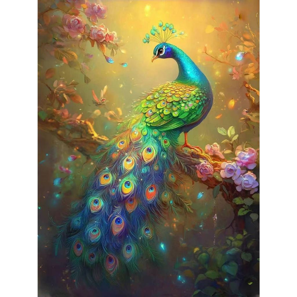 10月新款現貨-孔雀東南飛【新一代畫布有背板】40*50CM-DIY數字油畫/填色畫/丙烯油畫/治愈風景畫-客廳裝飾畫 | 蝦皮購物