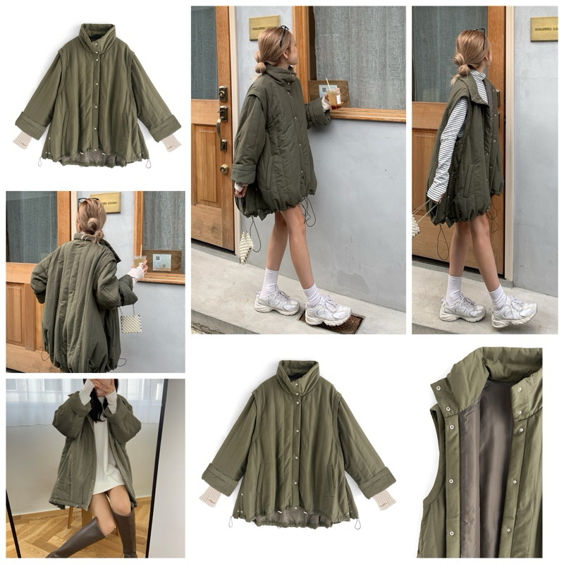 預購-日本GRL品牌 日系服飾，2 Way 保暖的棉質大衣 中長外套 ，可以拆，背心，長版外套 | 蝦皮購物