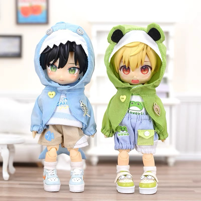 現貨【風閣】 萌系 青蛙 鯊魚 套裝 - ob11 黏土人 gcs ymy 12分 帽 外套 長褲 內搭 無袖背心 娃衣 | 蝦皮購物