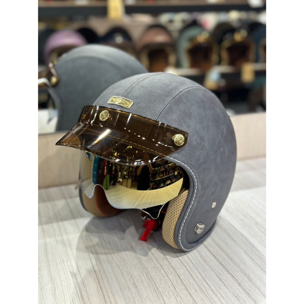 華泰 K-806 K-806S NINJA 皮匠手作 皮革 墨鏡騎士帽 安全帽 齒排扣 復古帽 質感灰 | 蝦皮購物