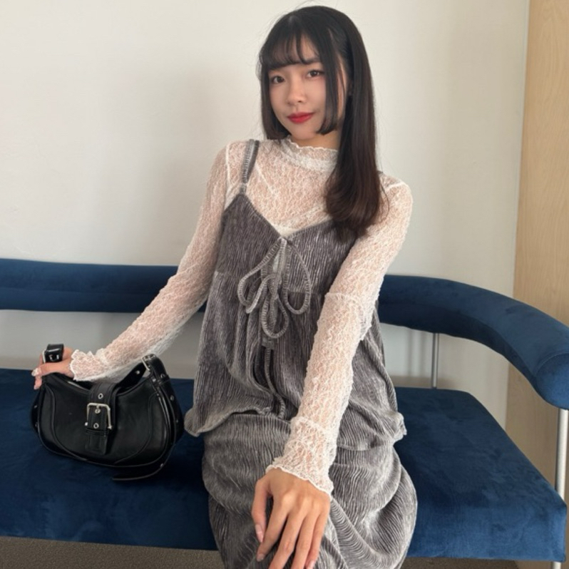 Hello BonBi | 日系綁帶波紋坑條套裝 3色 綁帶背心+波紋長裙 | 蝦皮購物