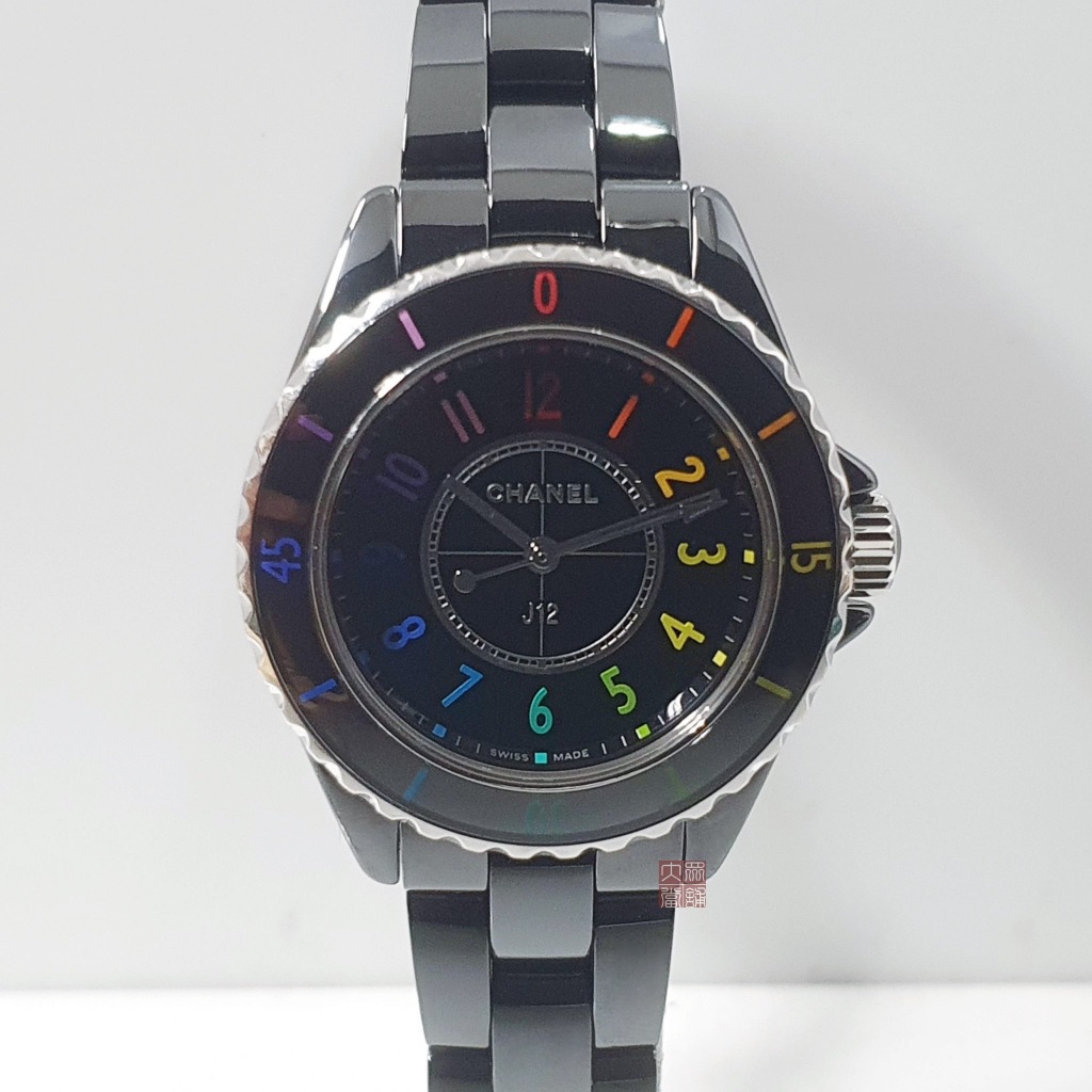 CHANEL香奈兒 J12系列 H7121 限量1255枚 黑陶瓷 彩虹錶圈 彩虹時標 錶徑33mm 大眾當舖B275 | 蝦皮購物