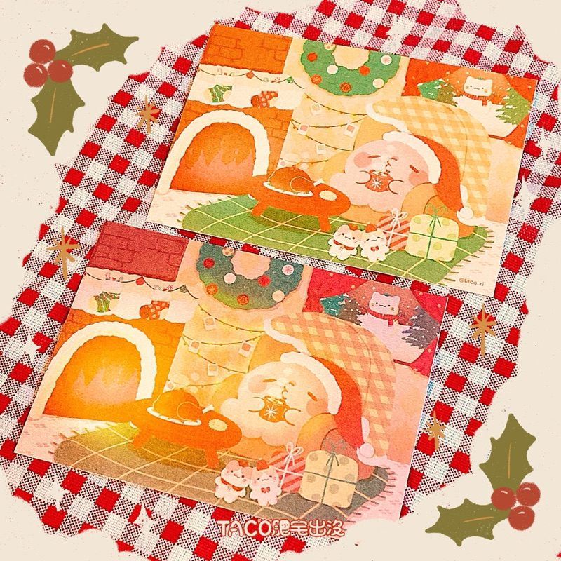 TACO.XI 聖誕節明信片 postcard 卡片 聖誕夜 christmas 雪人 章魚 火爐 聖誕襪 熱可可 療癒 | 蝦皮購物