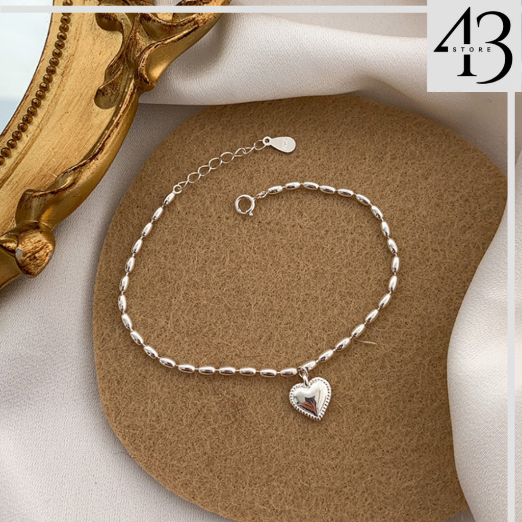 【43小舖】925純銀 銀米粒串珠 橄欖珠 愛心 心形 手鍊｜S925｜手環｜手飾｜飾品｜銀飾｜送拭銀布 | 蝦皮購物