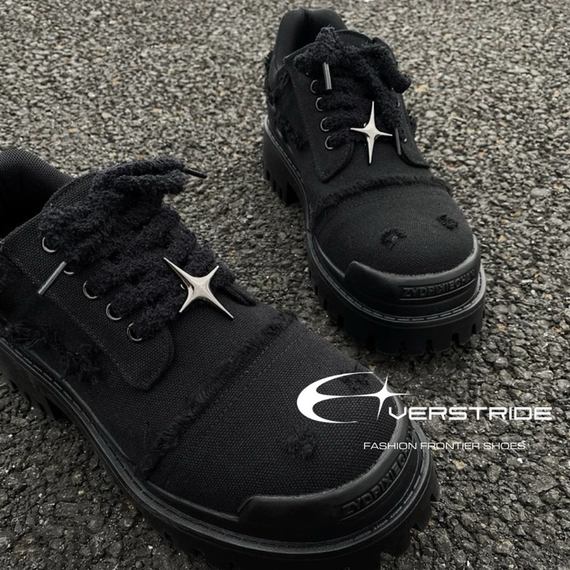 EVERSTRIDE 2025 新款 六芒星 破壞 牛仔布 金屬 男女 穿搭 布鞋 運動鞋 | 蝦皮購物
