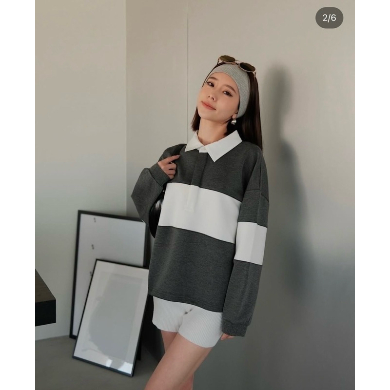 Tienn Tienn美式立領寬鬆條紋上衣（灰/S） | 蝦皮購物