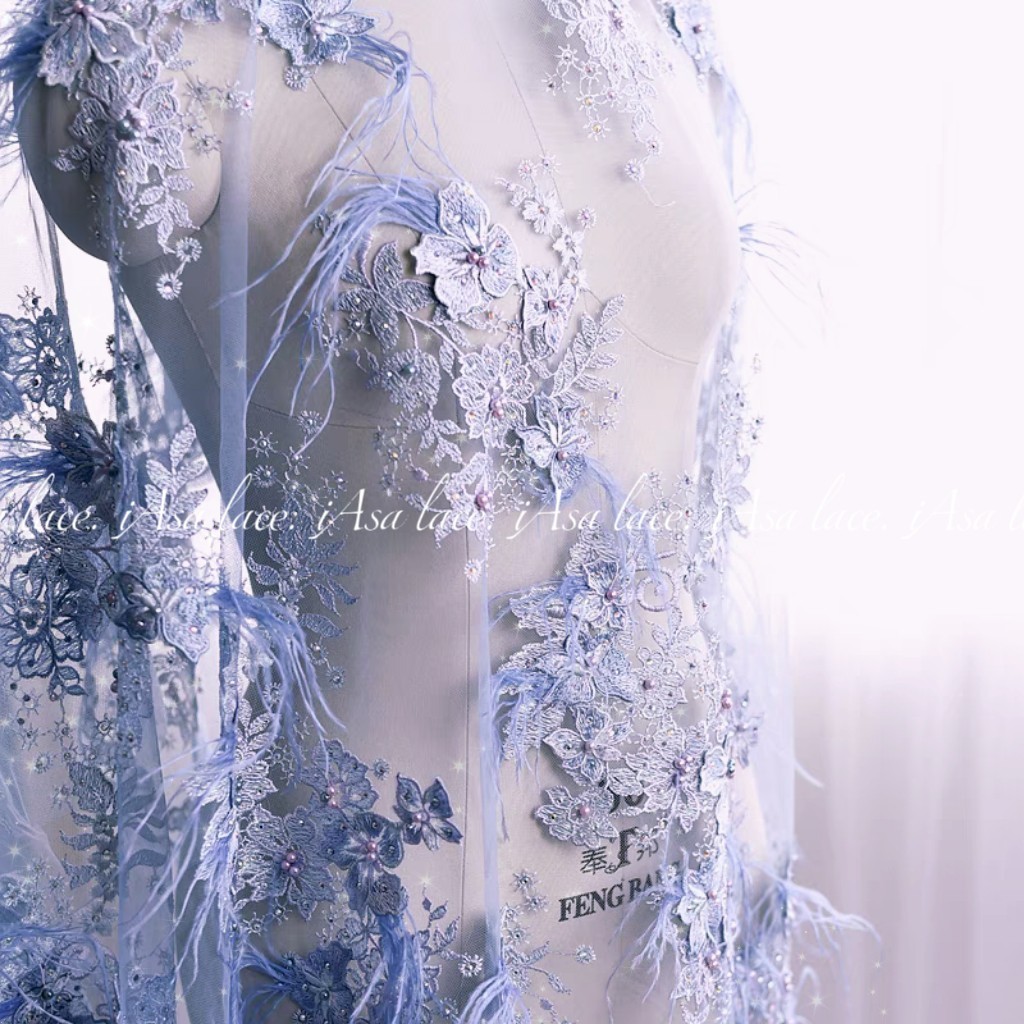 《iAsa愛莎の》手作材料 豪華羽毛釘珠燙鑽刺繡蕾絲花朵花片diy立體花朵婚紗服裝材料 | 蝦皮購物