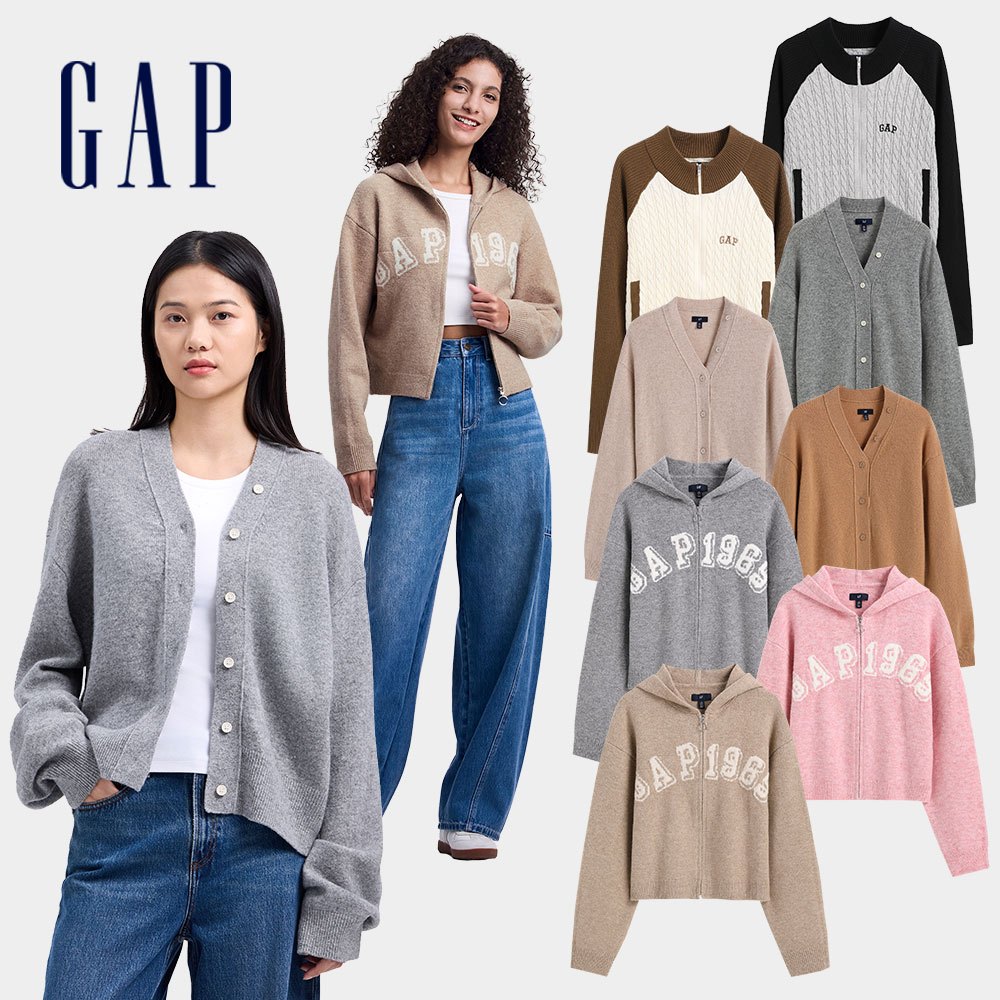 Gap 女裝 Logo刺繡圓領/V領/連帽款針織外套-多款任選(639203&638196&638266) | 蝦皮購物