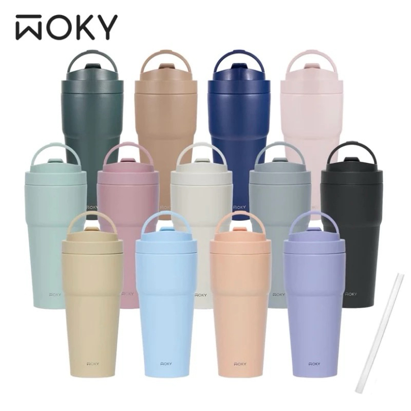 【WOKY 沃廚】雙層陶瓷渾圓杯（奶茶）手提保溫杯750ml | 蝦皮購物