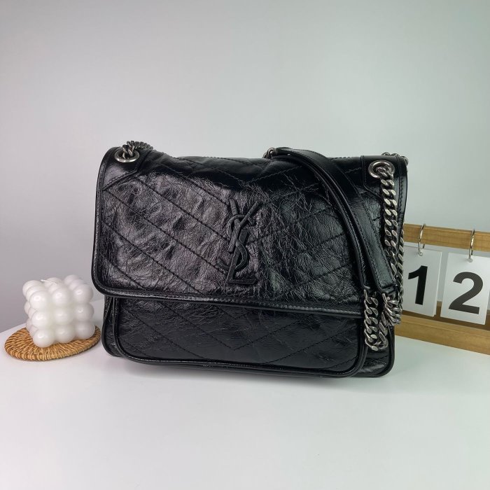預購 YSL 蠟染皮革 黑色 Niki 中型 28公分 銀鍊 三用 風琴包 633158 | 蝦皮購物