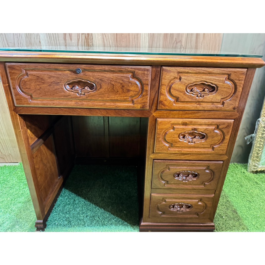 花梨木辦公桌 附玻璃 紅木書桌 主管桌 工作桌 原木桌 實木辦公桌 書桌 櫃台 電腦桌 展示桌A7016晶選二手傢俱 | 蝦皮購物