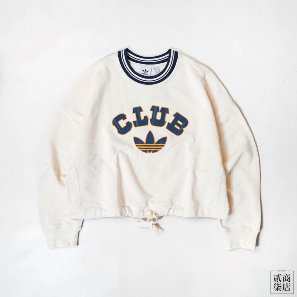 貳柒商店) ADIDAS VRCT CREW 女款 米白色 三葉草 大學T 衛衣 學院風 短版 復古 JD6375 | 蝦皮購物