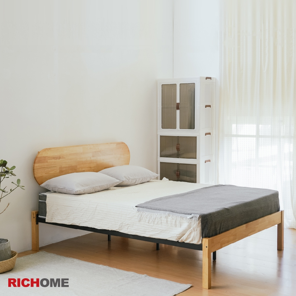 RICHOME 福利品 BE-282 貝德雙人床架 5呎 雙人床 床架 實木 床頭 租屋 民宿 套房 無印風 | 蝦皮購物