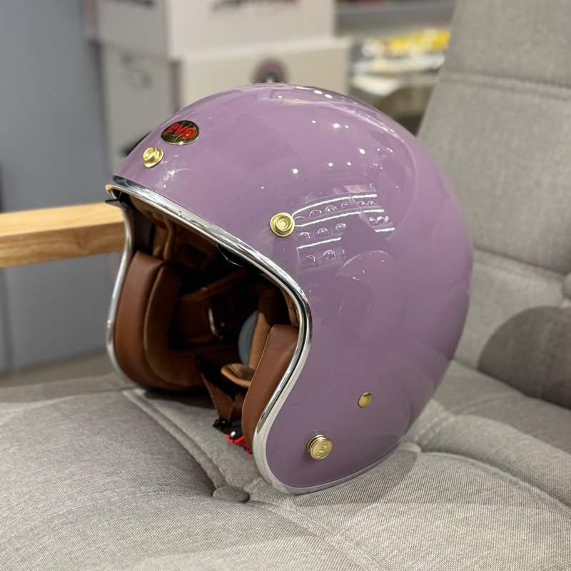 山道紳士 EVO CA312 CA312S 丁香紫 維納斯 VENUS 涼感內襯 電鍍金內墨鏡 羊紋皮革 素面復古安全帽 | 蝦皮購物