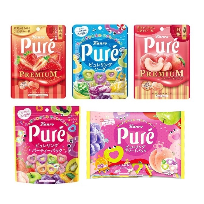 +爆買日本+ 甘樂 KANRO Pure 果實軟糖 三角包 草莓/白桃/綜合蘇打/綜合水果風味 造型軟糖 | 蝦皮購物