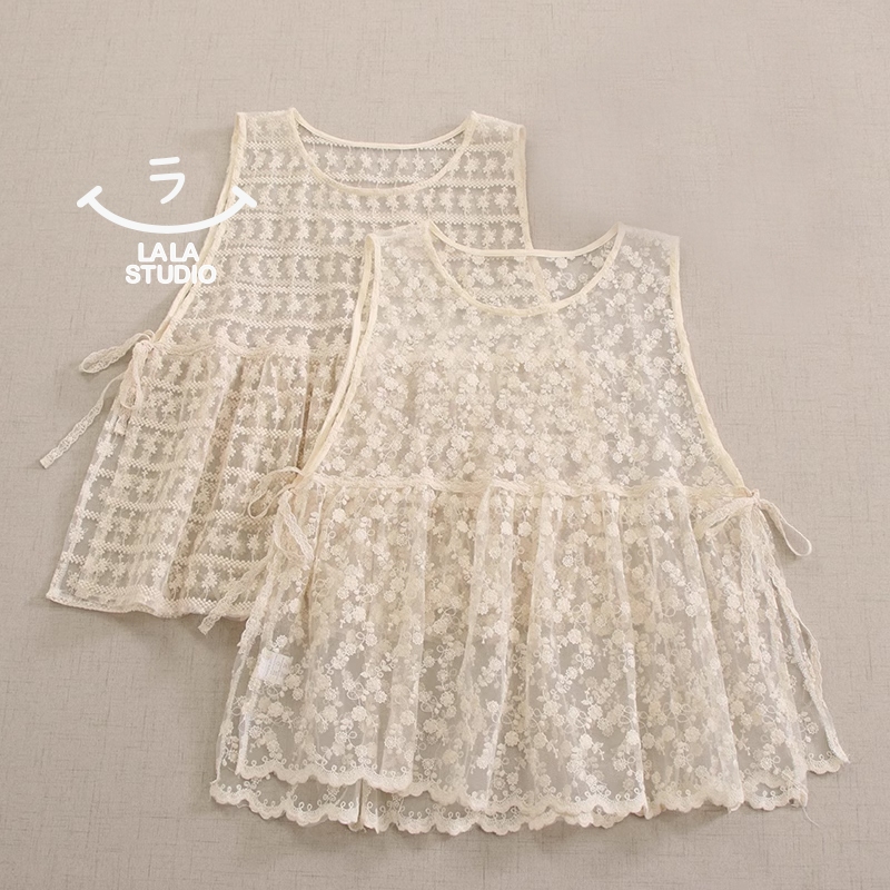 𝕃𝔸𝕃𝔸 𝕊𝕋𝕌𝔻𝕀𝕆 日系蕾絲網紗側綁帶背心/疊穿背心 | 蝦皮購物