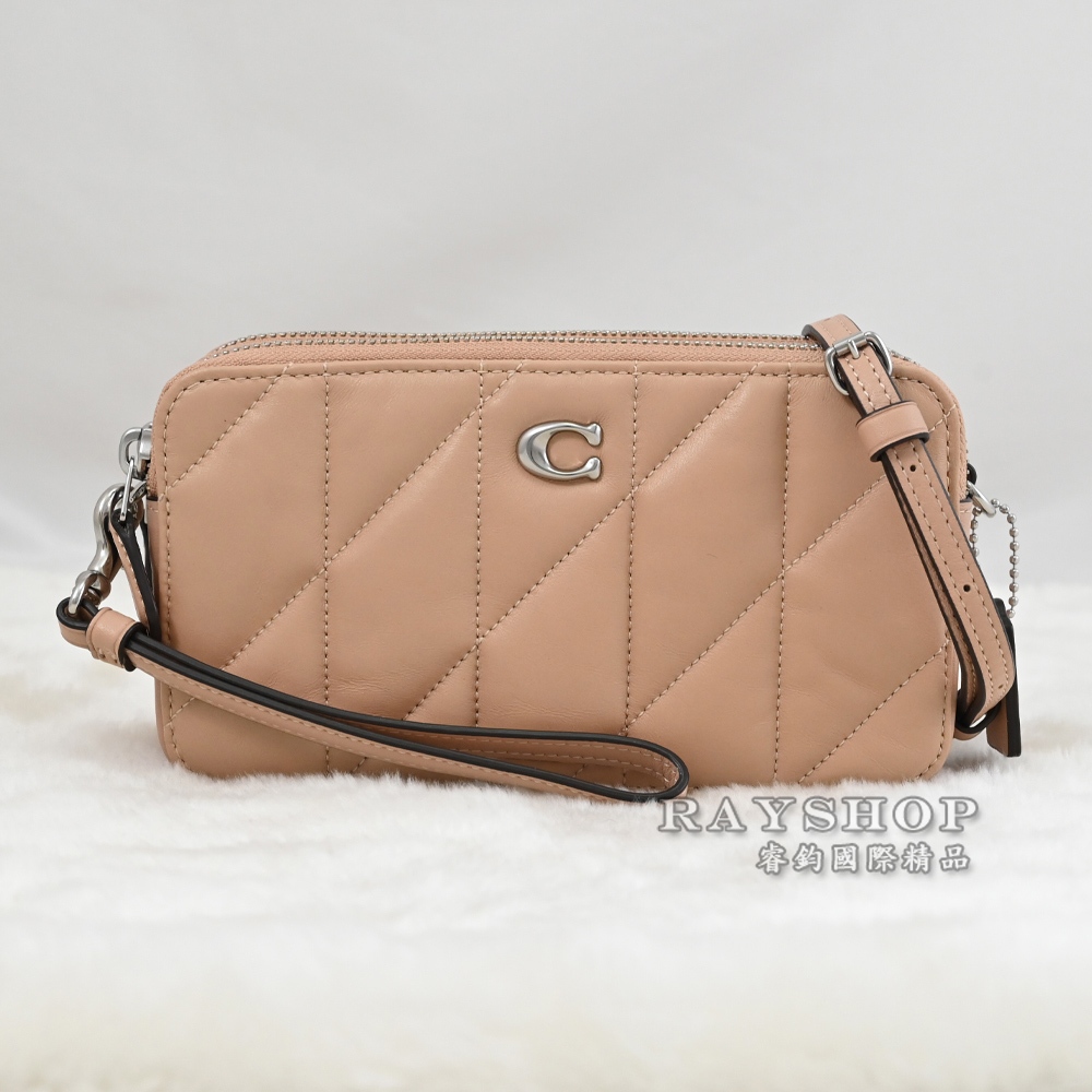 睿鈞國際精品 COACH CM531 KIRA 質感絎縫手提/雙拉鍊斜背包.裸粉 現貨 | 蝦皮購物