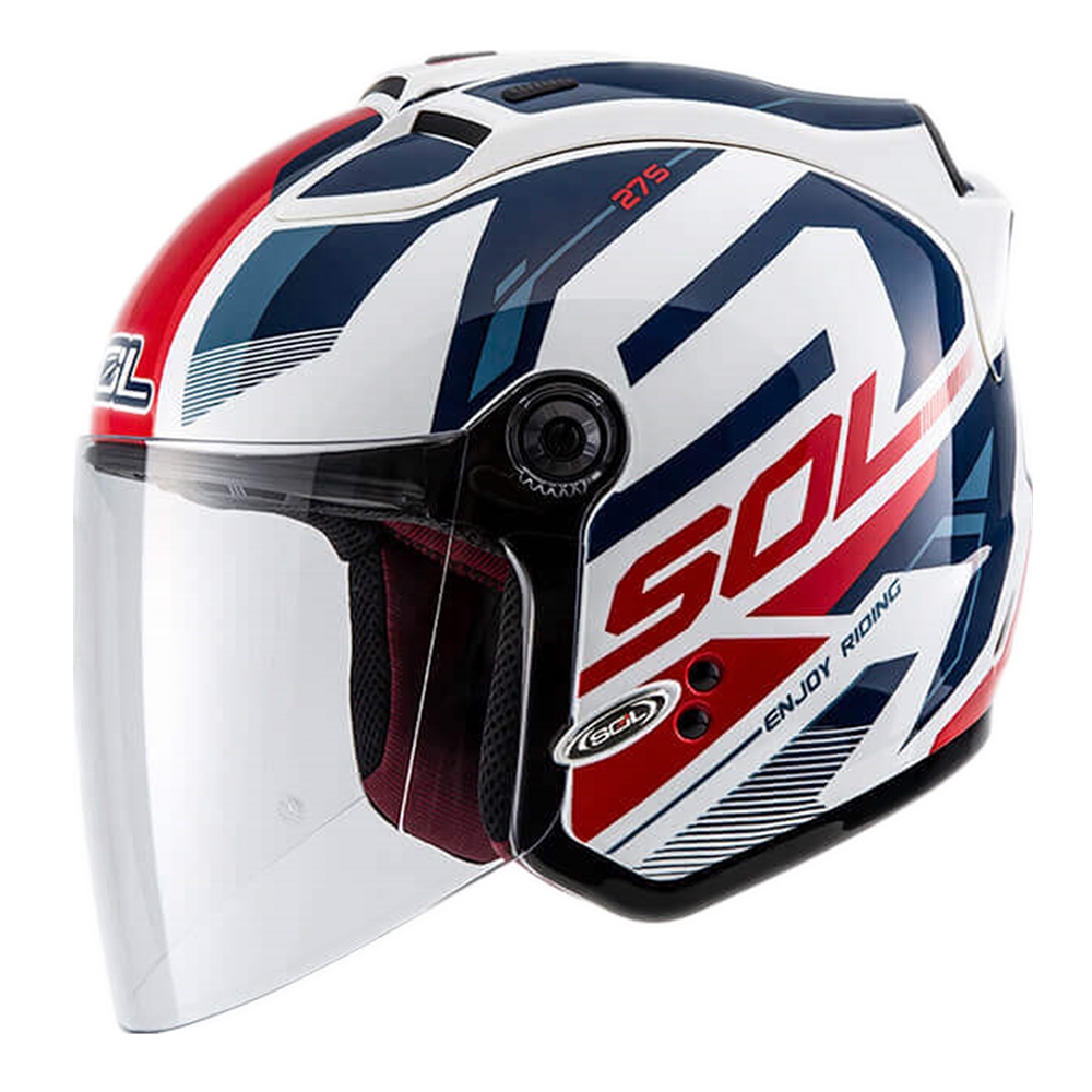 SOL 】27S 星艦 白/藍紅 安全帽｜鏡片｜3/4罩｜雙D扣｜可拆內襯｜通風｜排氣｜後方LED專利警示燈 | 蝦皮購物