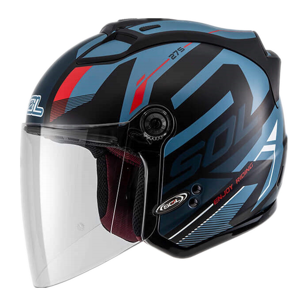 SOL 】27S 星艦 消光黑/藍紅 安全帽｜鏡片｜3/4罩｜雙D扣｜可拆內襯｜通風｜排氣｜後方LED專利警示燈 | 蝦皮購物