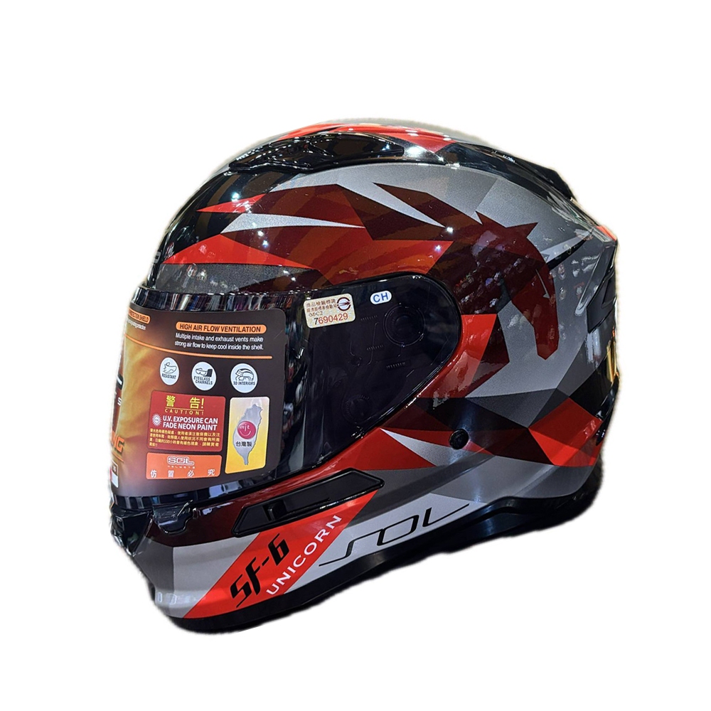 【優惠出清】SOL SF-6 SF6 獨角獸 黑紅 內藏式墨鏡 浮動式鏡座 EPS 完全防護 全罩式安全帽 安全帽 現貨 | 蝦皮購物