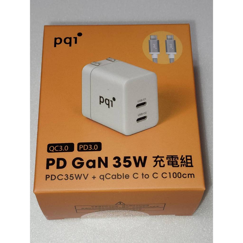 PQI PDC35WV雙孔USB-C PD Gan 35W快充充電器+勁永USB-C to C白色編織線組合Type-C | 蝦皮購物