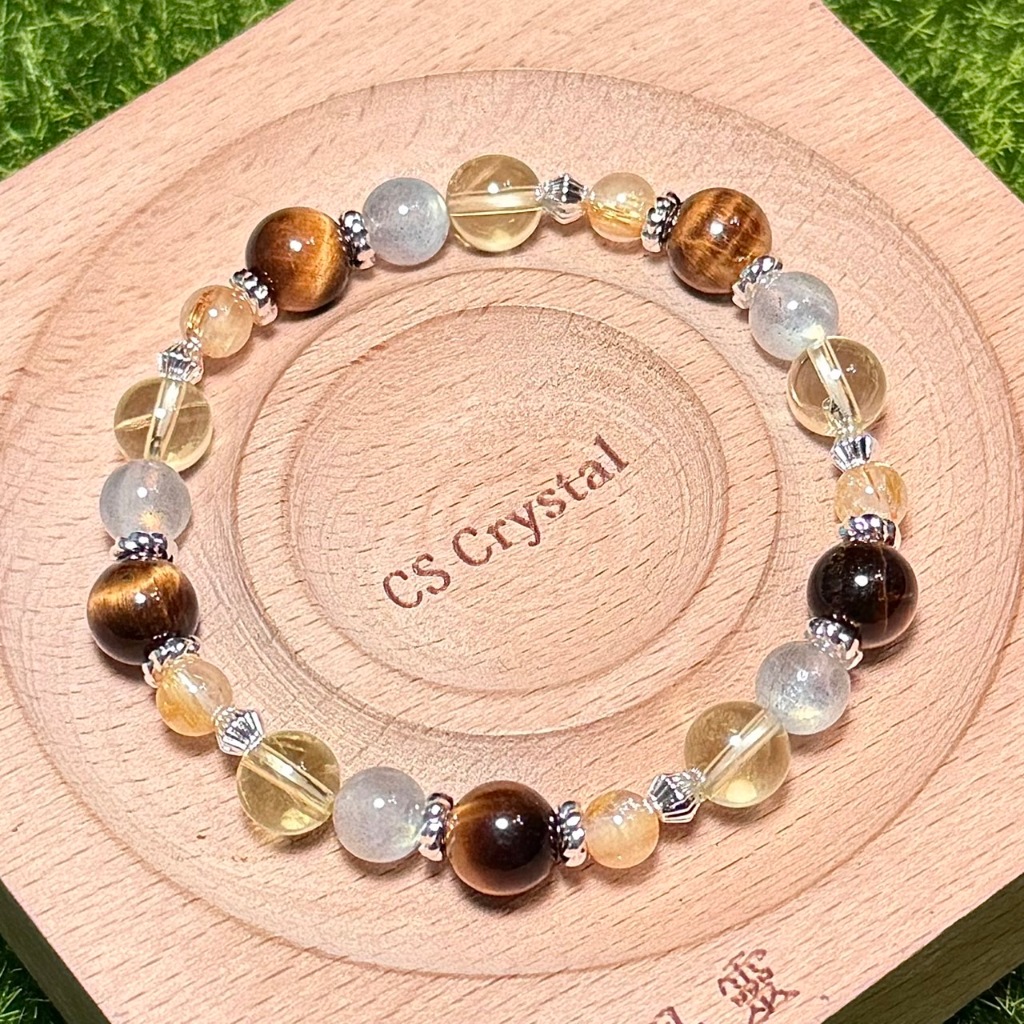CS Crystal 編號980 - 黃虎眼石+透體檸檬黃水晶+拉長石+鈦晶設計款 | 蝦皮購物