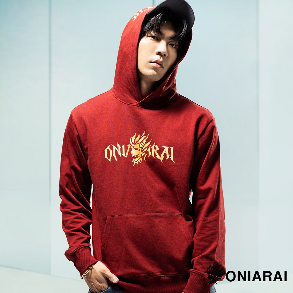 BLUE WAY 鬼洗 ONIARAI - 男女適穿 潮流側鬼LOGO連帽長TEE(深紅) | 蝦皮購物