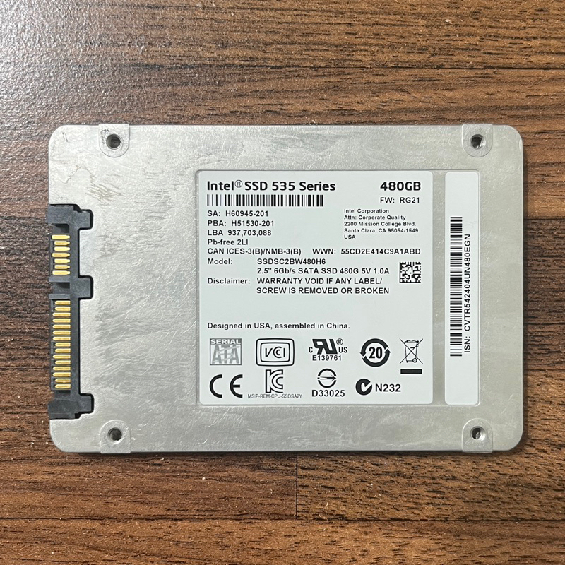 時數低 Intel SSD 535 480G 末代MLC 幾乎沒使用過 極品 | 蝦皮購物