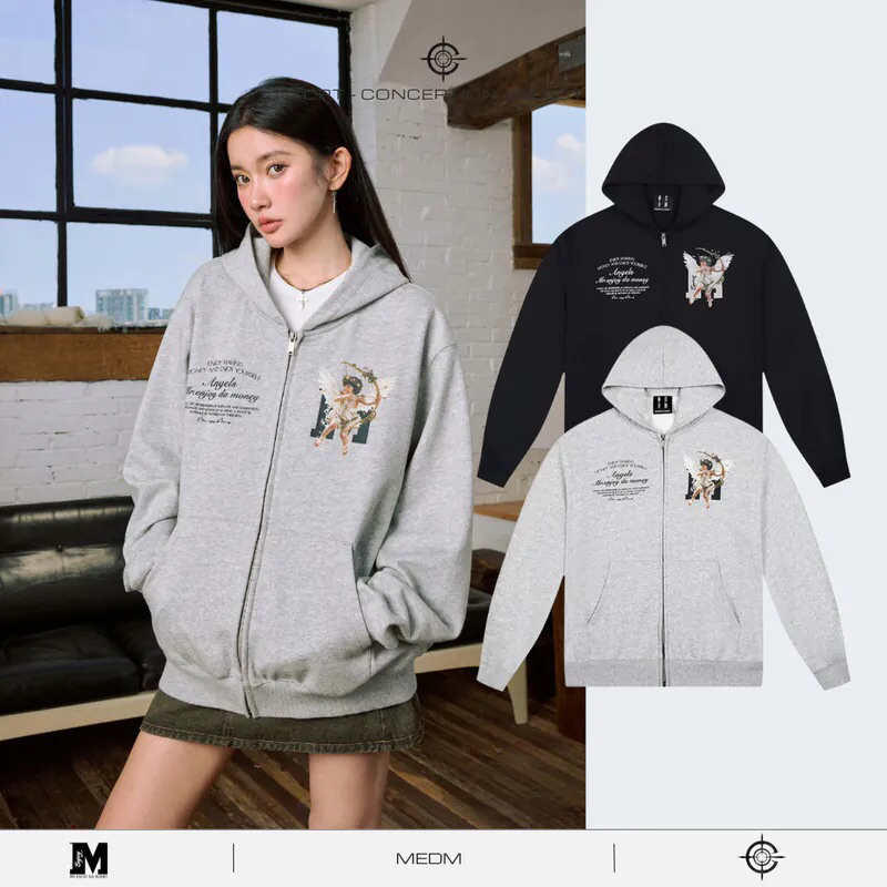 【CPT SELECT】MEDM 天使丘比特印花設計 美式街頭 重磅落肩寬鬆 連帽外套 | 蝦皮購物