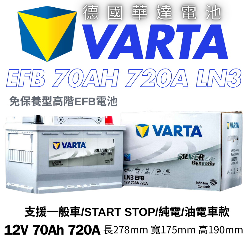 華達VARTA LN3 EFB 70AH 銀合金汽車電池 怠速啟停系統 柴油車款 L3 VW SKODA | 蝦皮購物