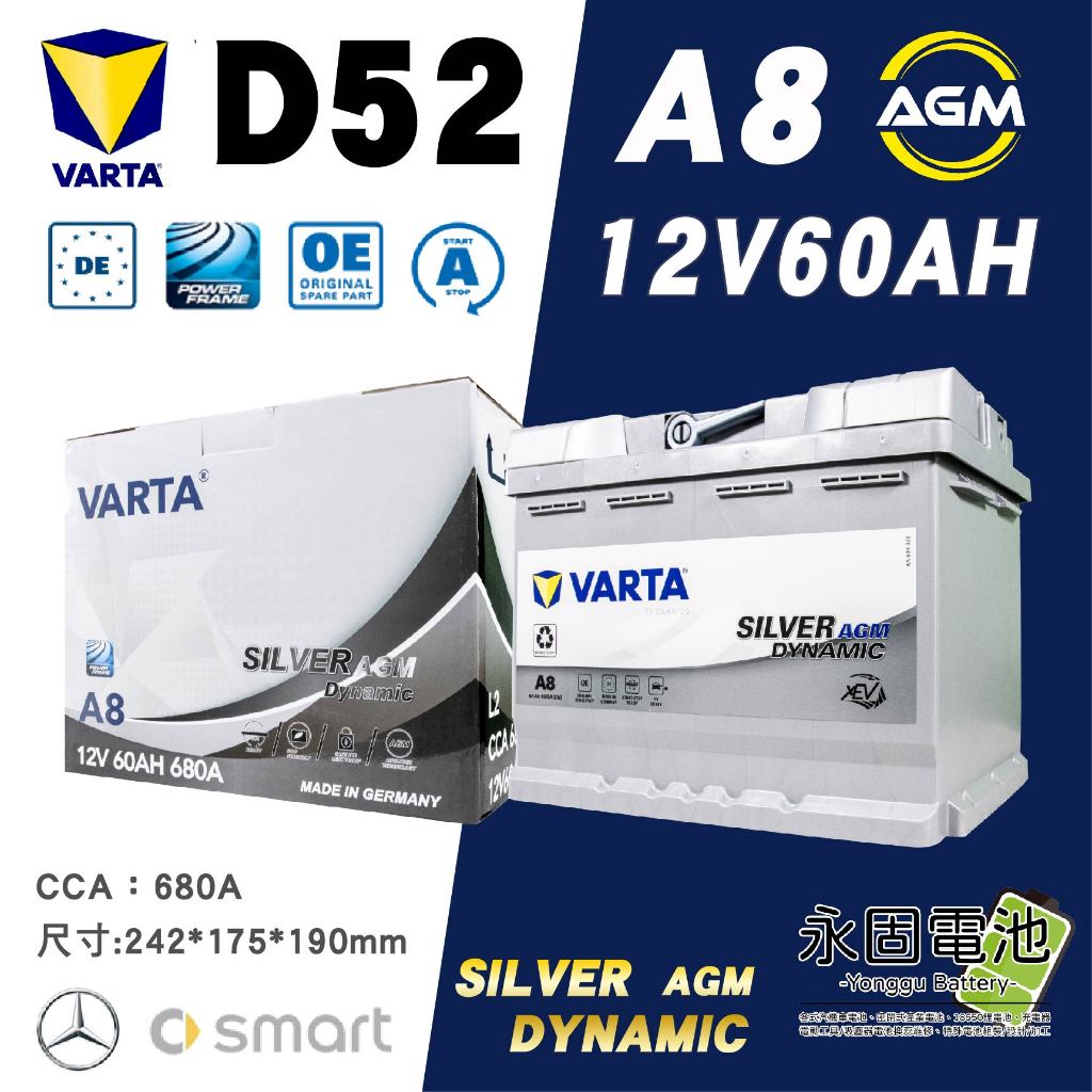 「永固電池」VARTA AGM 60AH D52 LN2 A9 汽車電池 鉛酸電池 怠速熄火 BMW 輔助電池 德國製 | 蝦皮購物