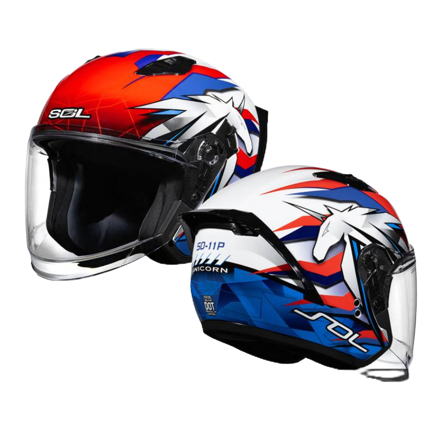 SOL 安全帽 SO-11P SO11P 獨角獸 白藍紅 半罩 3/4罩 內藏墨鏡 加長鏡片 輕量化 雙D扣 雙層鏡 | 蝦皮購物