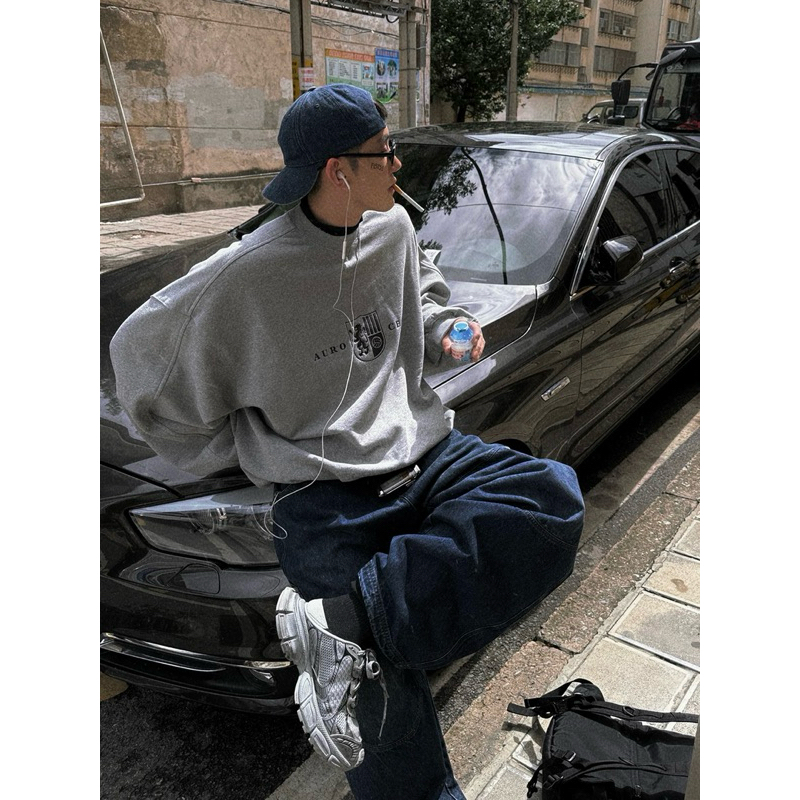 [LAX STUDIO] AUROCEAN 復古學院 刺繡 480G 重磅 破壞 大學踢（花灰/藏青） | 蝦皮購物